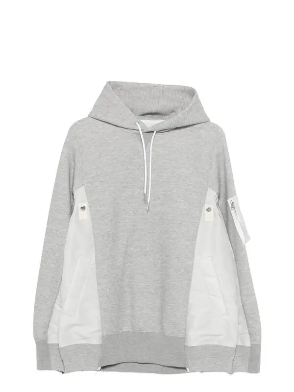 Sacai Light Grey Cotton Blend Drawstring Hoodie - Gray