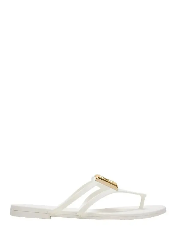 Dolce & Gabbana Gold-tone Logo Embellished Flat Sandals - White