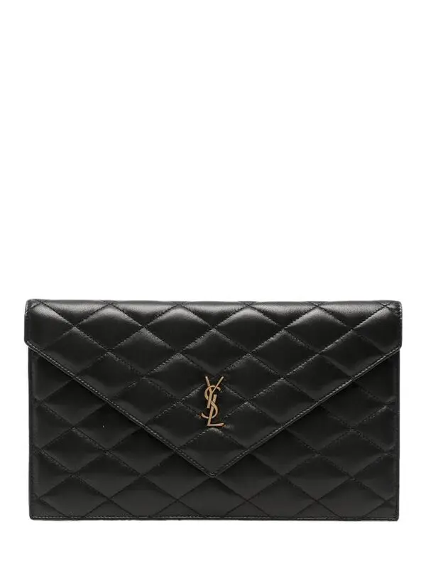 Saint Laurent Quilted Leather Clutch With Wrist Strap - Black