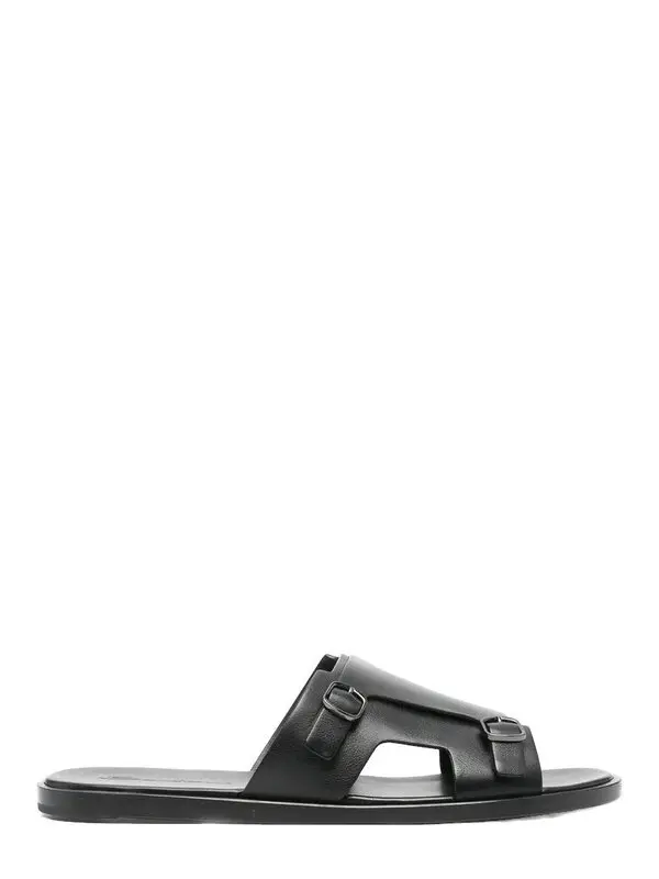 Santoni Calf Leather Double Buckle Sandals - Black