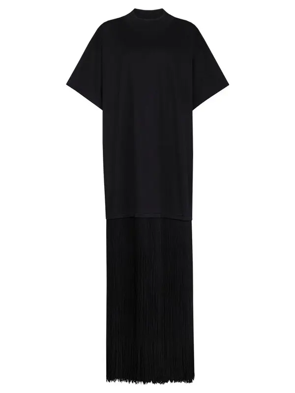 Alaïa Cotton Jersey Fringed Dress - Black