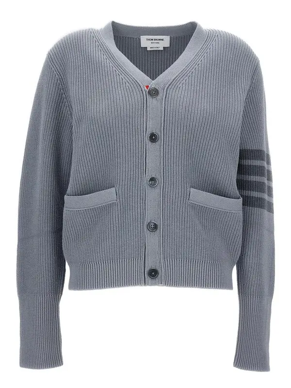 Thom Browne V-neck Cardigan With Signature Striped Detail - Multicolor