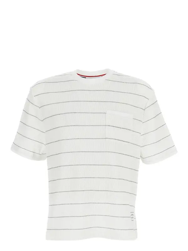 Thom Browne Short Sleeve Tee In Textured Stripe Waffle - Multicolor