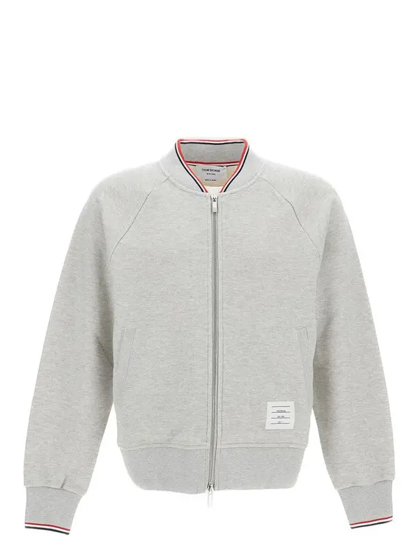 Thom Browne Cotton Loopback Bomber Jacket With Striped Detail - Multicolor