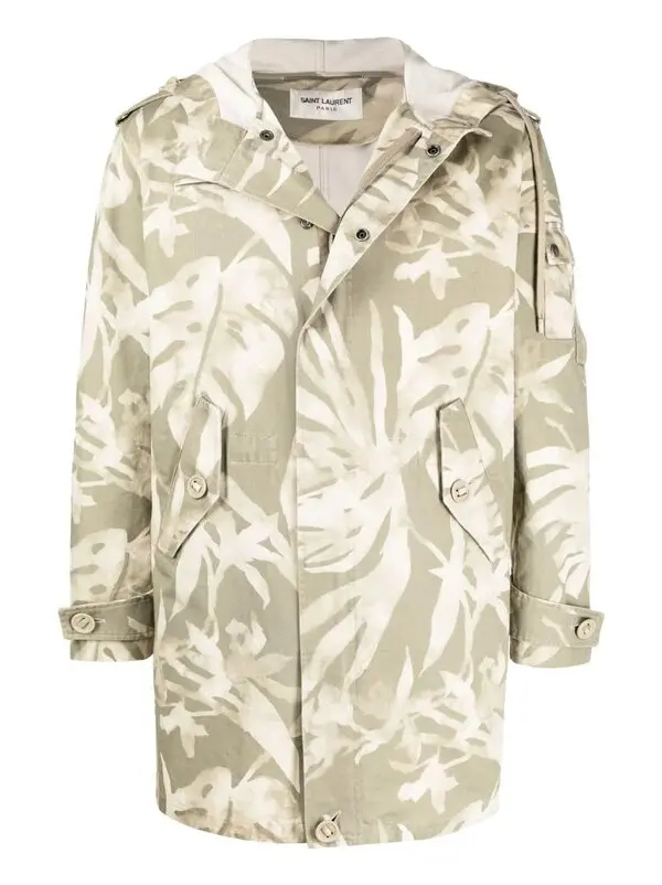 Saint Laurent Cotton-linen Blend Parka With Drawstring Hood - Green