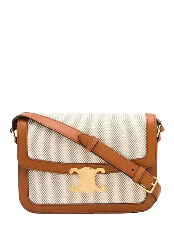 Celine Panelled Leather And Canvas Shoulder Bag - Brown