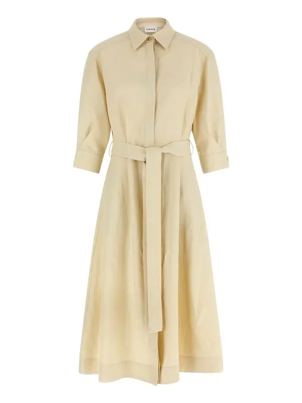 P.a.r.o.s.h Linen Blend Shirt Dress With Belt - Cream
