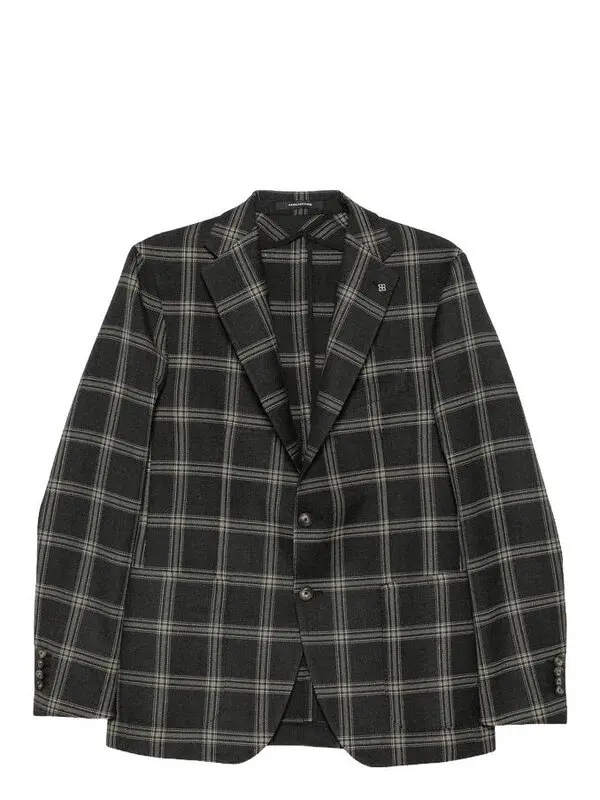 Tagliatore Grey Check Pattern Virgin Wool Blazer - Gray
