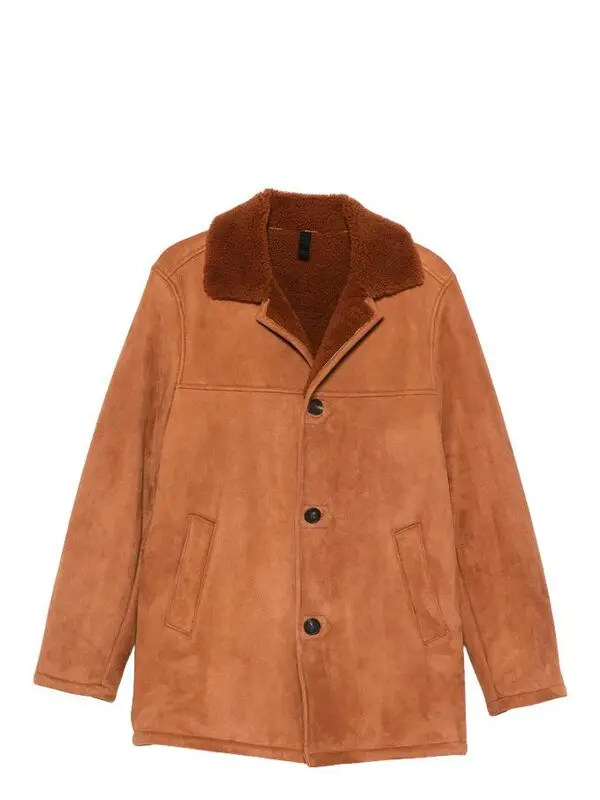 Tagliatore Shearling Trimmed Leather Coat - Brown