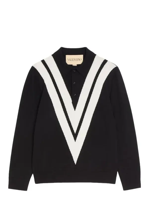 Valentino Garavani Wool V-inlay Polo Jumper - Black