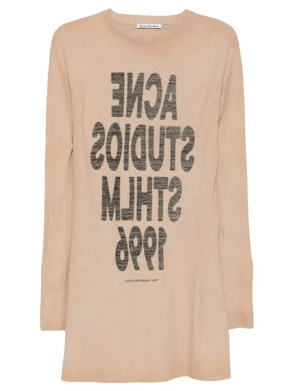 Acne Studios Long Sleeve Crewneck Logo Print Dress - Black