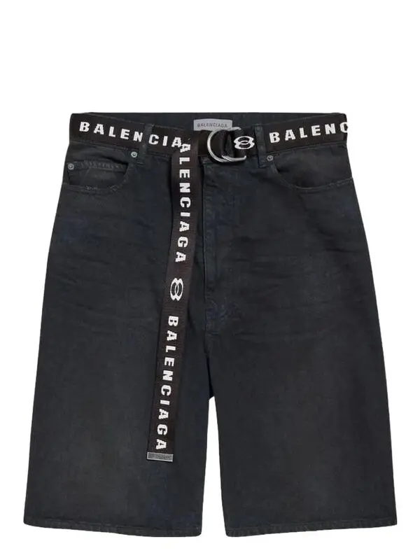 Balenciaga Denim Shorts With Logo Waistband - Black