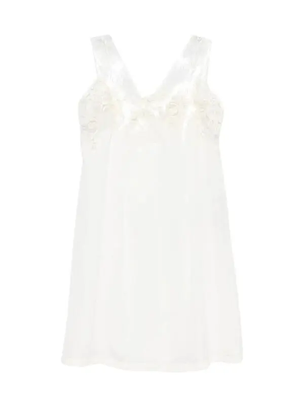MAISON MARGIELA White Lace Trimmed Tulle Overlay Dress - Brown