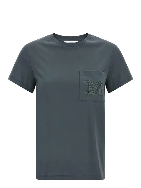 Max Mara Papaia Cotton T-shirt With Monogram Pocket - Gray