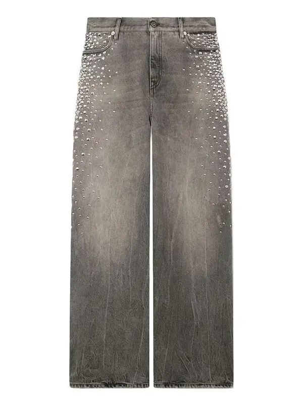 GOLDEN GOOSE Grey Denim Boyfriend Jeans With Stud Embellishment - Gray