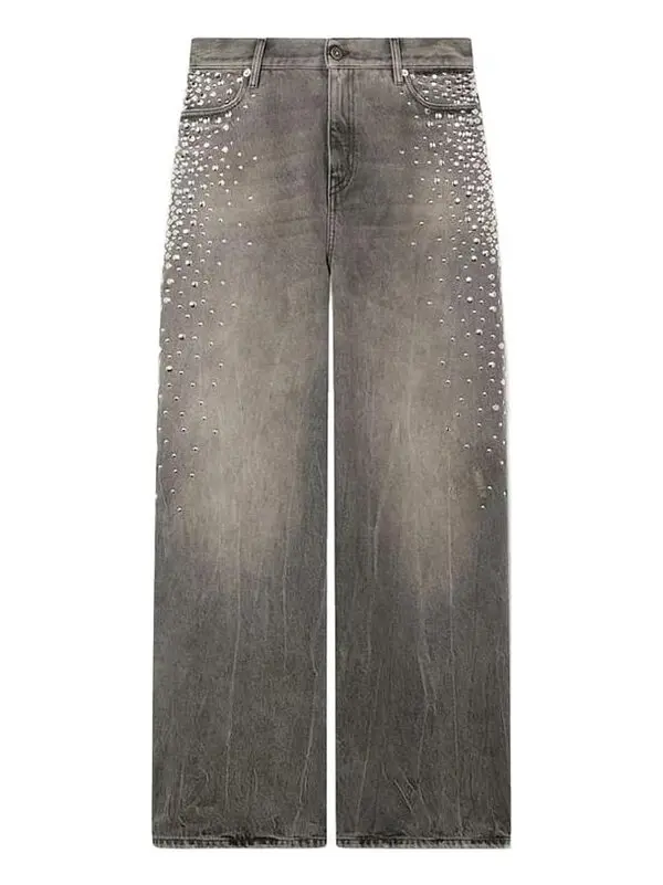 GOLDEN GOOSE Grey Denim Boyfriend Jeans With Stud Embellishment - Gray