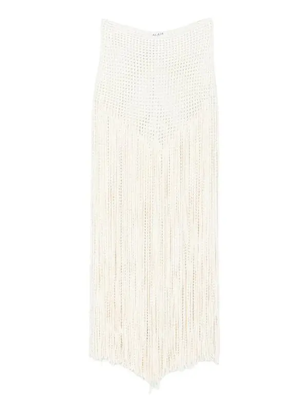 Alaïa Off-white Woven Fringe Trousers - Cream