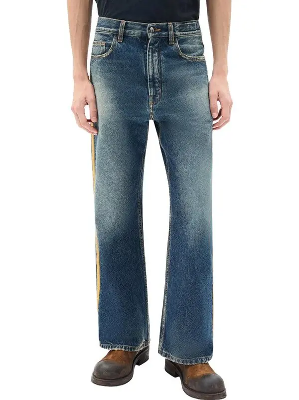 ANN DEMEULEMEESTER Denim Wide-leg Jeans With Side Stripe - Blue
