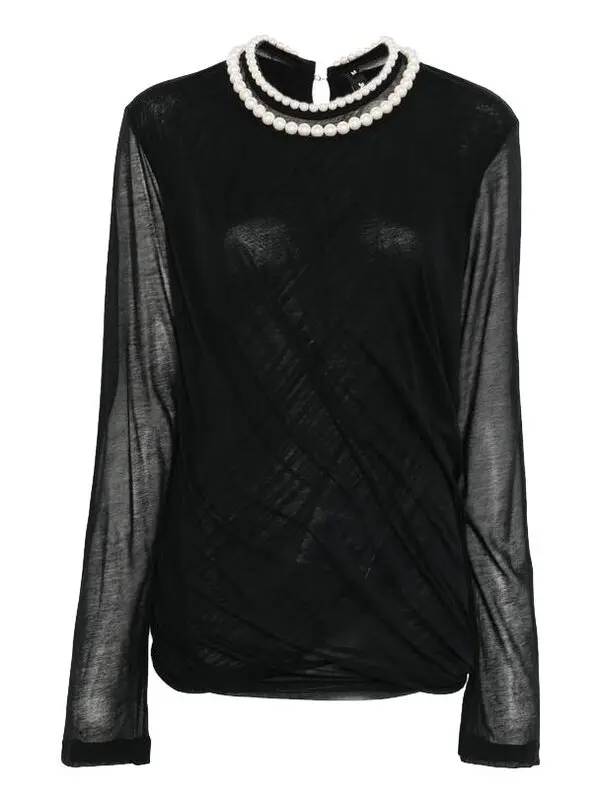 Junya Watanabe Pearl Embellishment Long Sleeve Top - Black