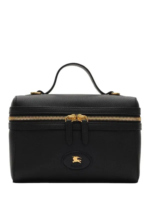 Burberry Grainy Calf Leather Vanity Case With Knight Stamp - Black