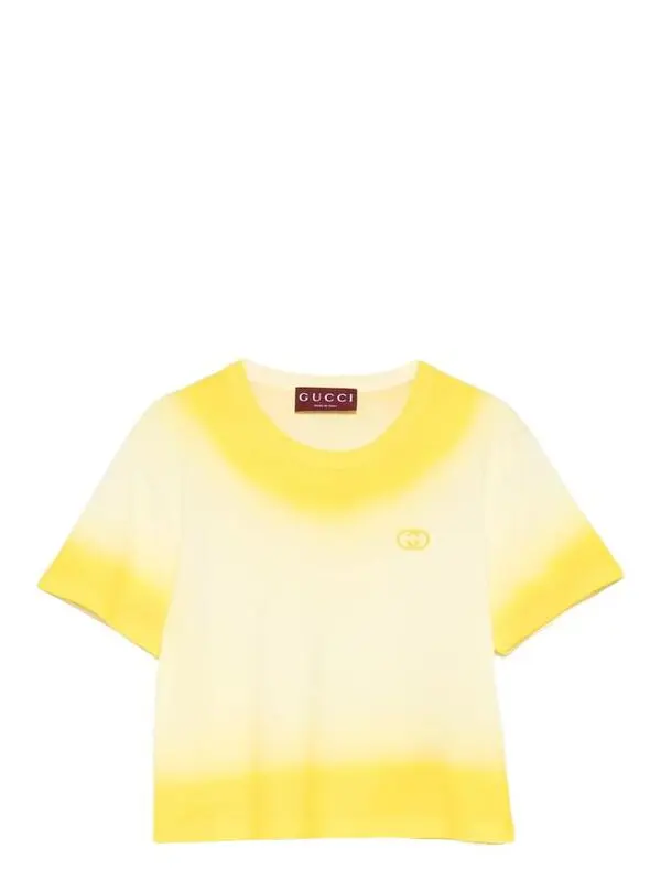 Gucci Yellow Ombre Effect Logo T-shirt - Cream