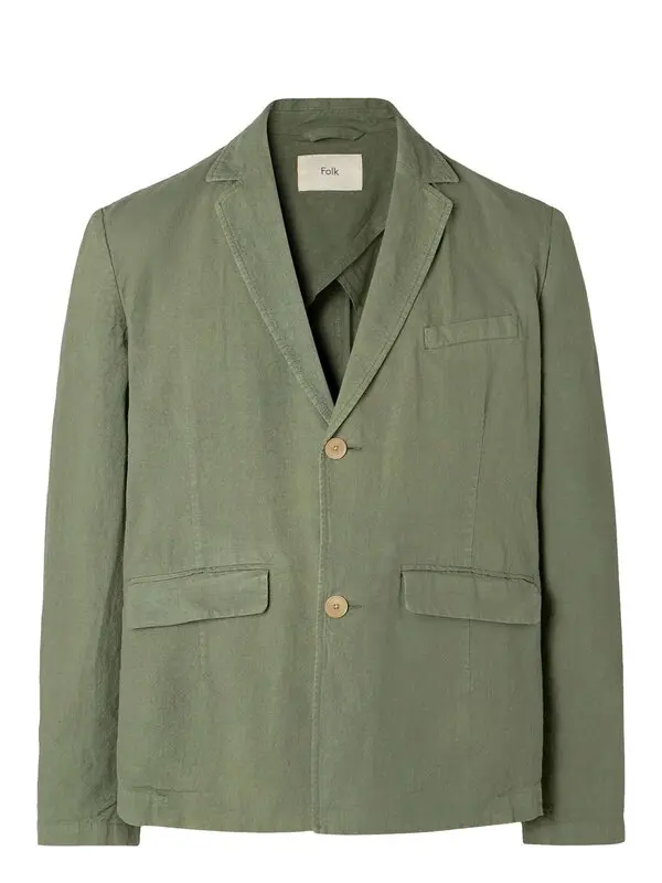 Folk Lunar Linen And Cotton-blend Suit Jacket - Green
