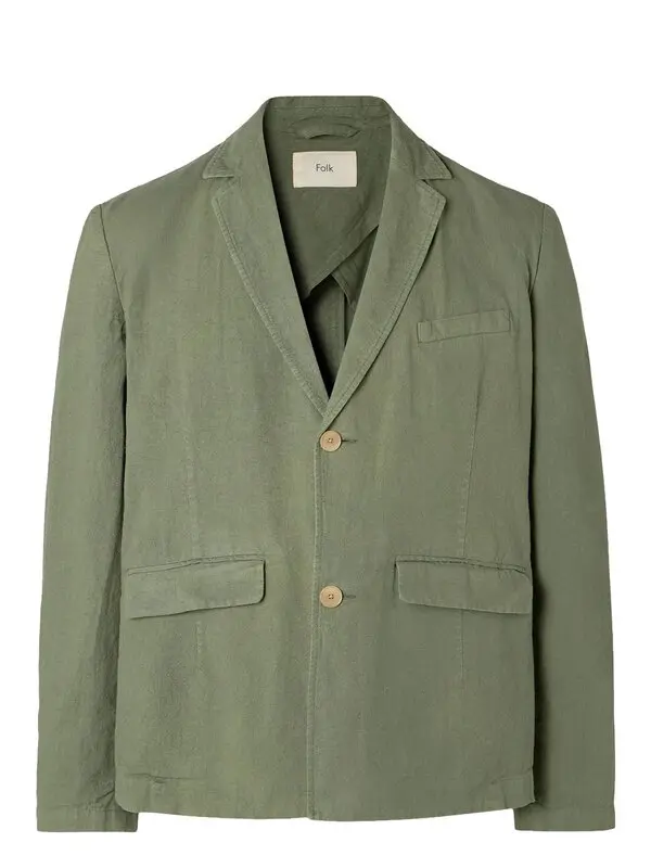 Folk Lunar Linen And Cotton-blend Suit Jacket - Green