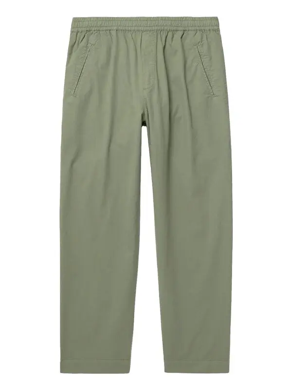 Folk Straight-leg Cotton Drawstring Trousers - Green