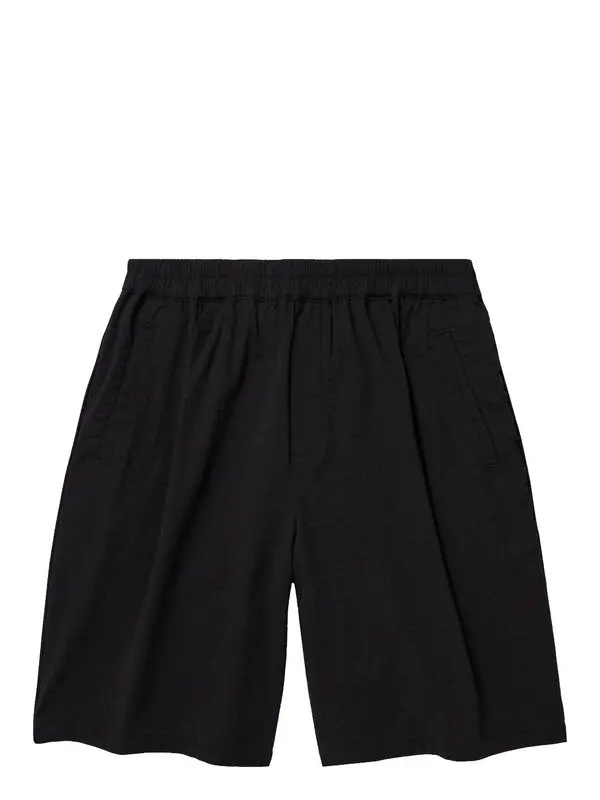 Folk Assembly Wide-leg Cotton-blend Seersucker Shorts - Black