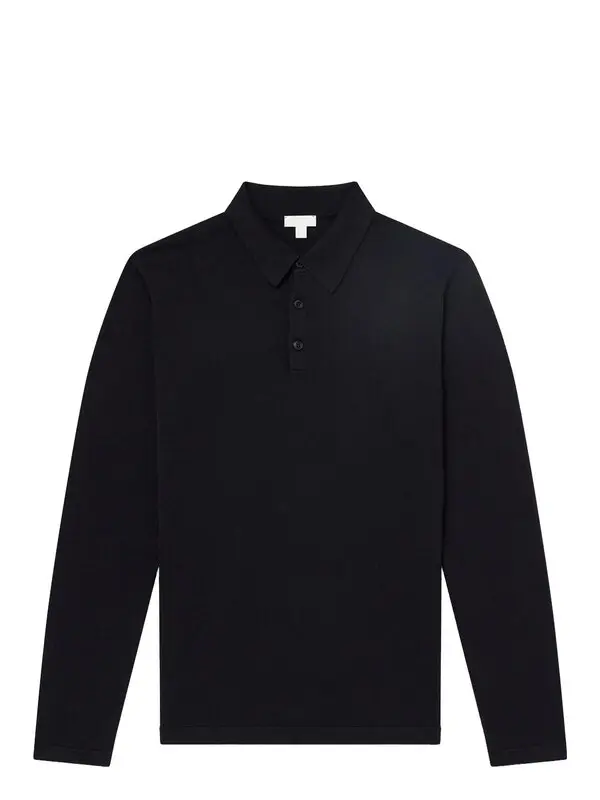 Sunspel Sea Island Cotton Polo Shirt - Black