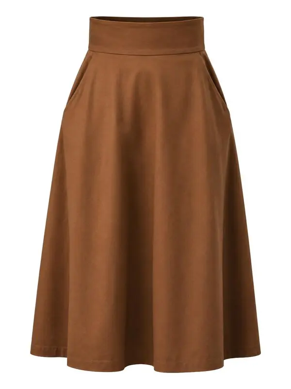 NIKKA PLACE A-line Midi Cotton Skirt - Brown