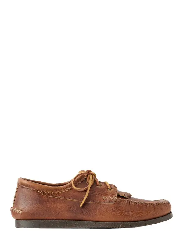 YUKETEN Italian Blucher Leather Boat Shoes - Brown