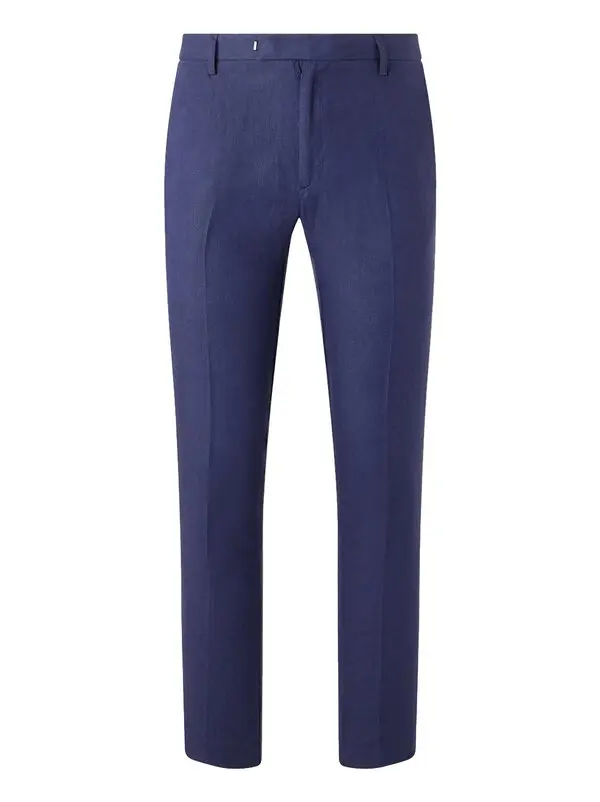 Sunspel Straight-leg Pleated Linen Trousers - Blue