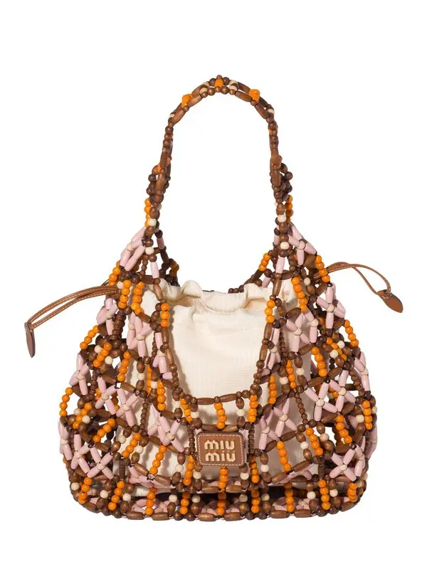 Miu Miu Beaded Shoulder Bag - Cocoa Brown/pomegranate/orchid