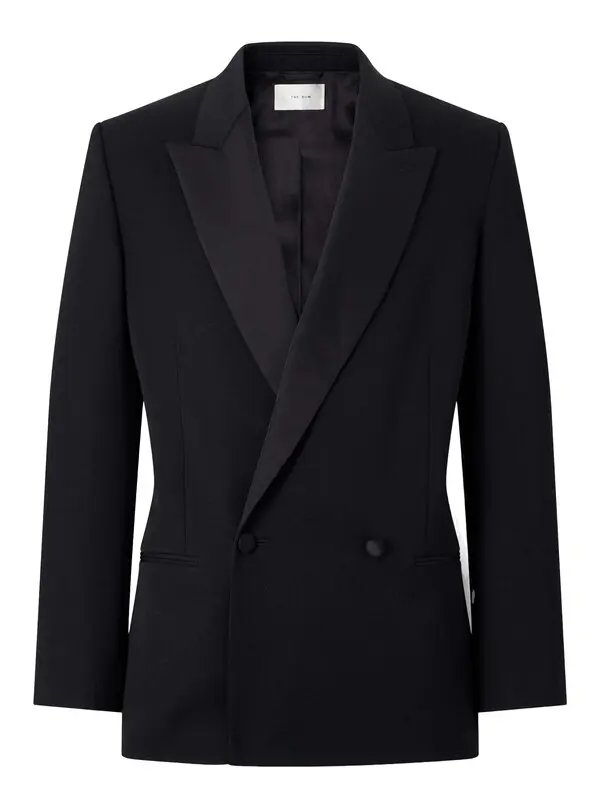 THE ROW Double-breasted Grain De Poudre Wool Tuxedo Jacket - Black
