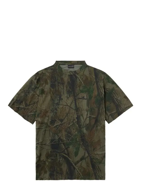 Balenciaga Logo-embroidered Camouflage-print Cotton-jersey T-shirt - Green