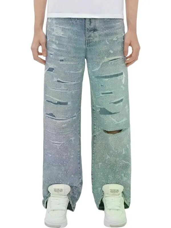 Amiri Crystal-embellished Repaired Jeans - Blue