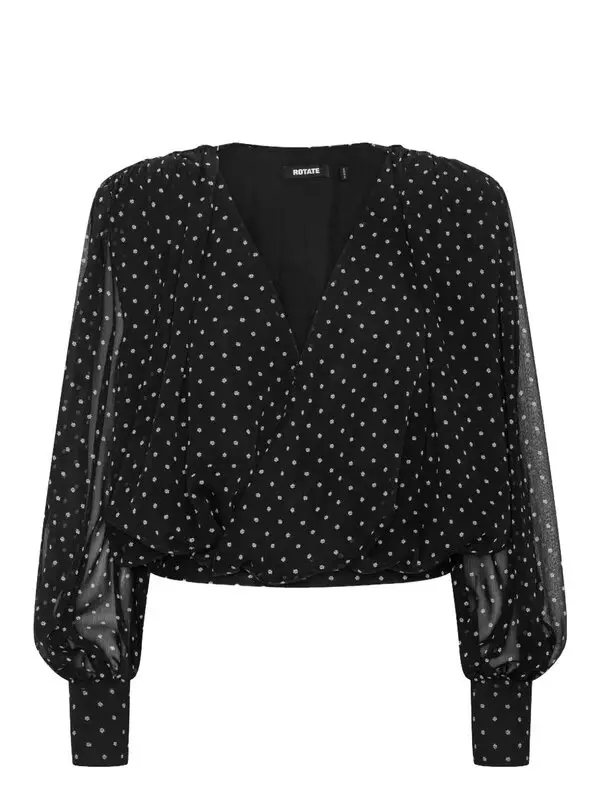ROTATE BY BIRGER CHRISTENSEN Floral Ruched V-neck Blouse - Black