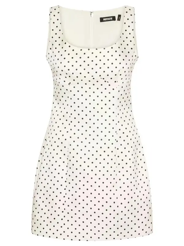 ROTATE BY BIRGER CHRISTENSEN Polka Dot Square Neck Sleeveless Dress - Neutrals