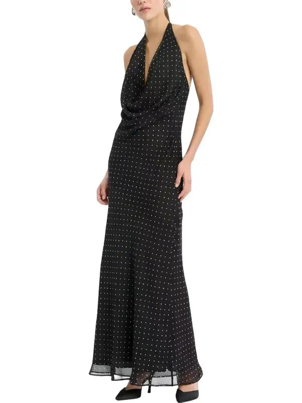 ROTATE BY BIRGER CHRISTENSEN Polka Dot Halterneck Chiffon Dress - Black