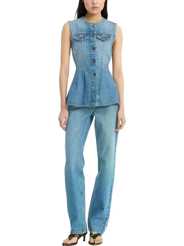 ROTATE BY BIRGER CHRISTENSEN Flared-hem Denim Vest - Blue