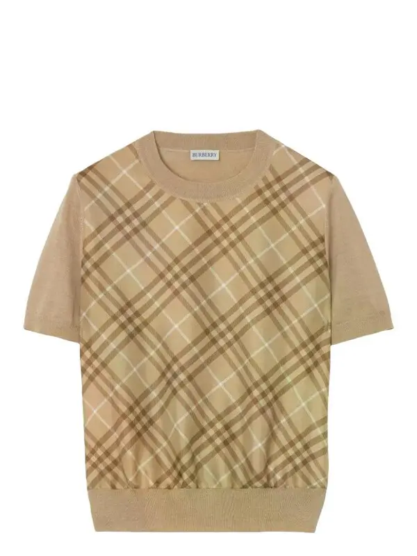 Burberry Check-panel Wool-silk T-shirt - Neutrals