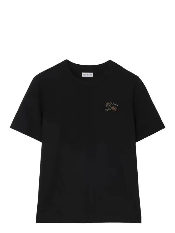 Burberry Knight Check Embroidered Cotton T-shirt - Black