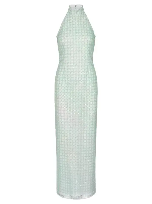 ROTATE BY BIRGER CHRISTENSEN Beaded Halterneck Maxi Dress - Green