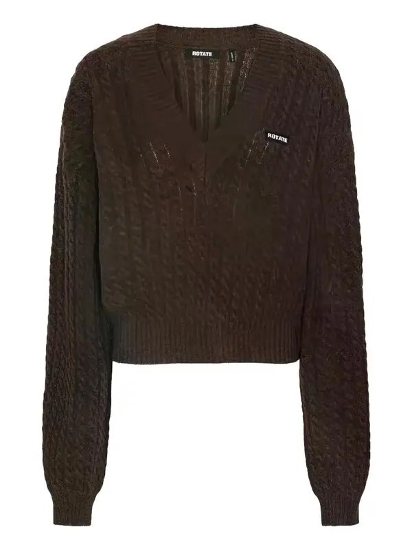 ROTATE BY BIRGER CHRISTENSEN Cable V-neck Sweater - Brown