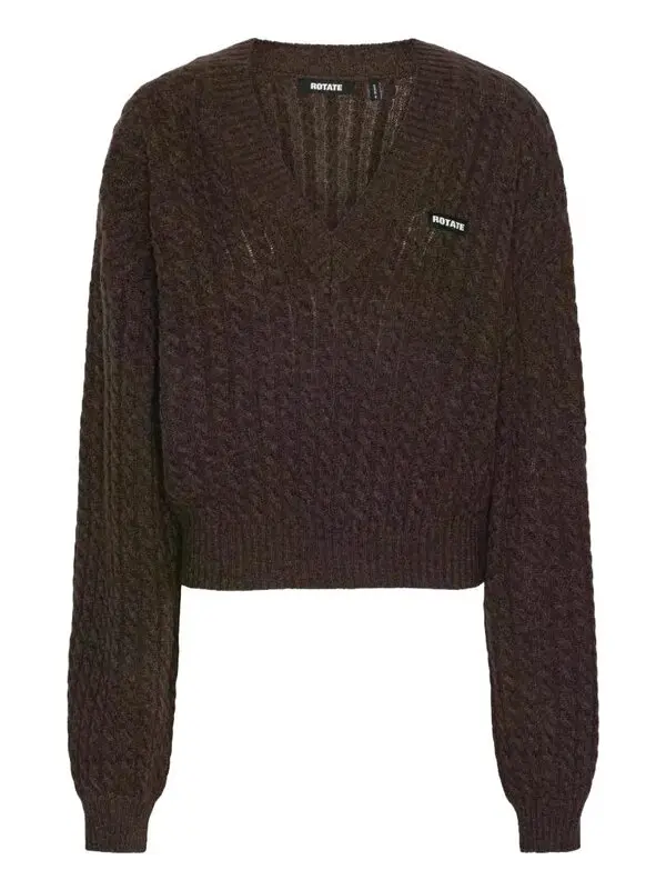 ROTATE BY BIRGER CHRISTENSEN Cable V-neck Sweater - Brown