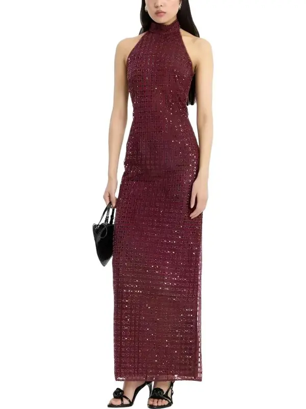 ROTATE BY BIRGER CHRISTENSEN Beaded Halterneck Maxi Dress - Red
