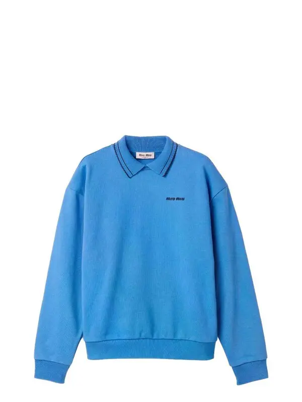 Miu Miu Cotton Fleece Sweatshirt With Contrast Collar - Blue