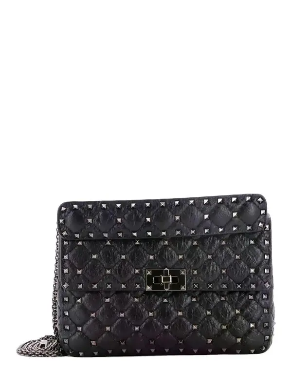 Valentino Garavani Rockstud Spike Flap Bag Quilted Leather Medium Crossbody Bag - Black