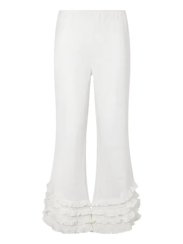 Posse Florence Ruffled Linen Pants - White